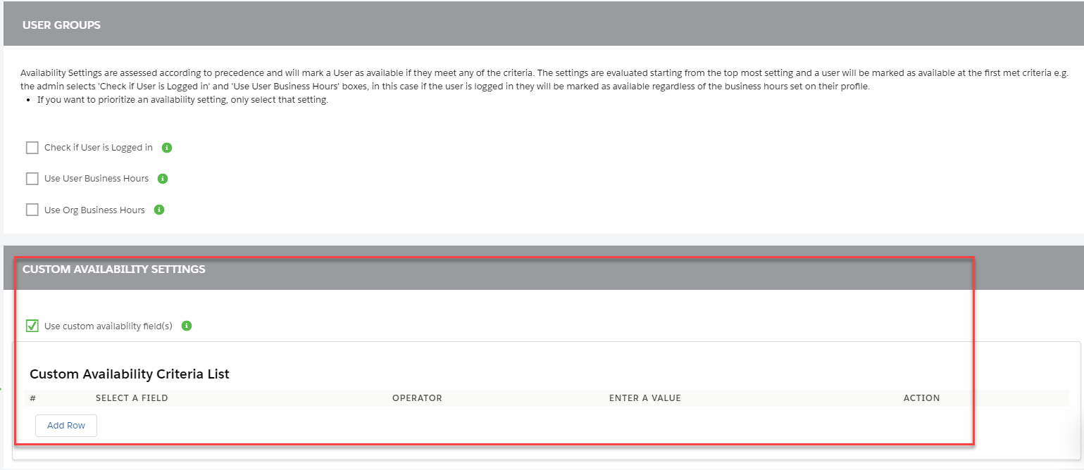 User Availability - Custom Availability & Availability UI Settings