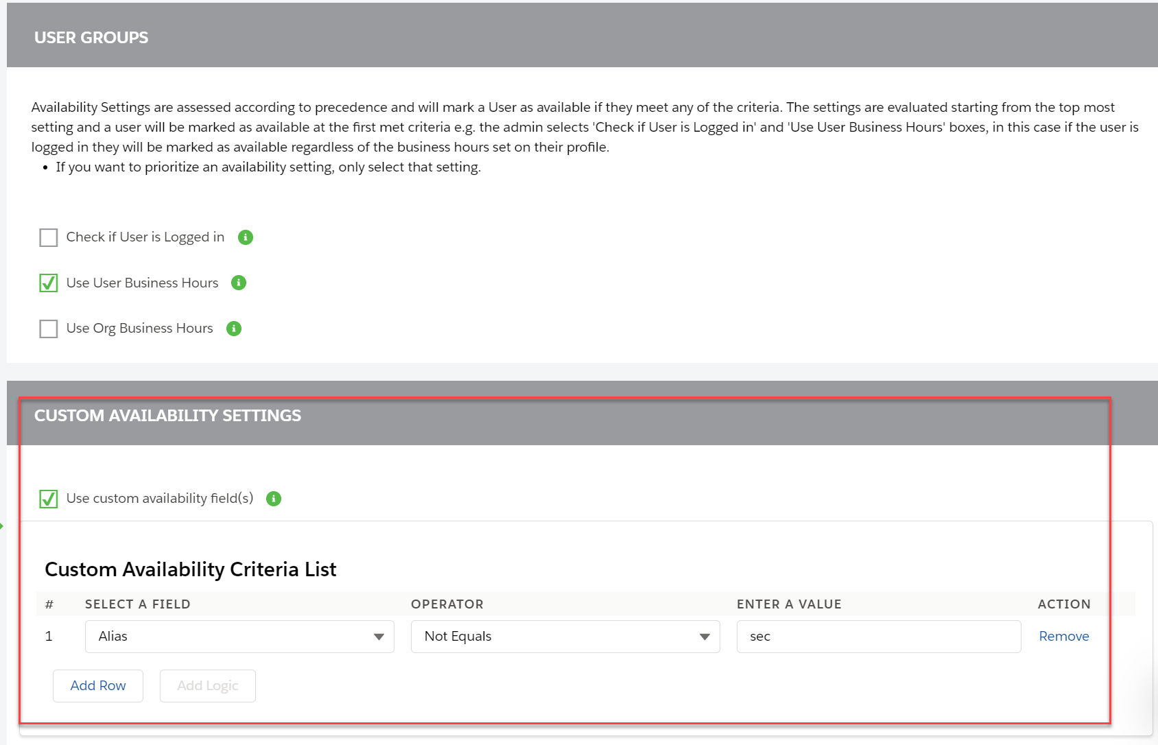 User Availability - Custom Availability & Availability UI Settings