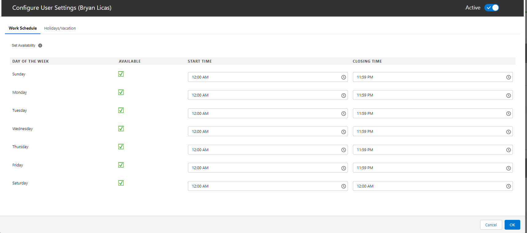 User Availability - Custom Availability & Availability UI Settings